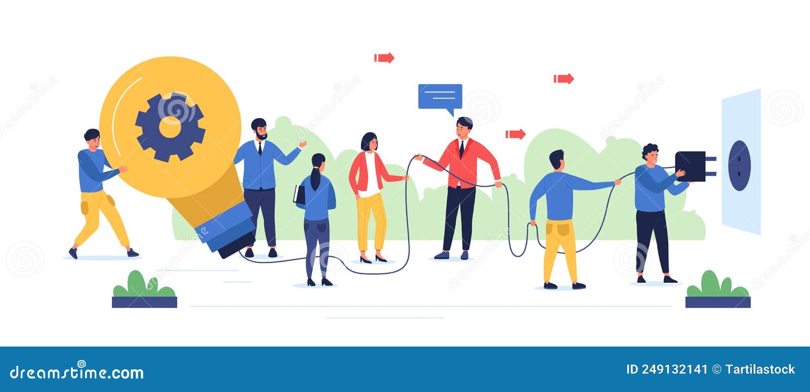 Light Bulb Idea Concept. Cartoon Characters Searching Ideas and Turn on ...