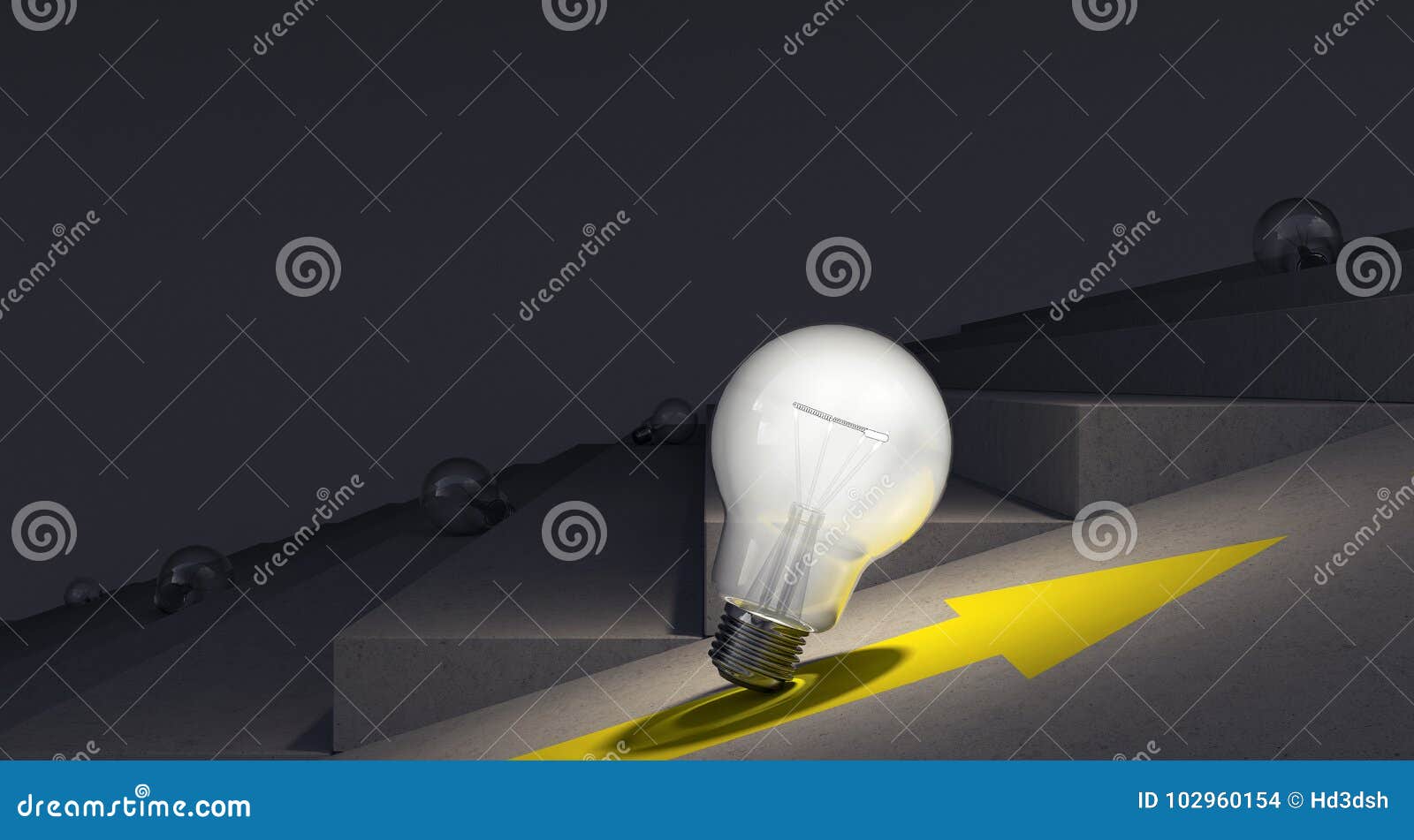 Light Bulb with Idea Going Forward Up Stairs Stock Illustration ...