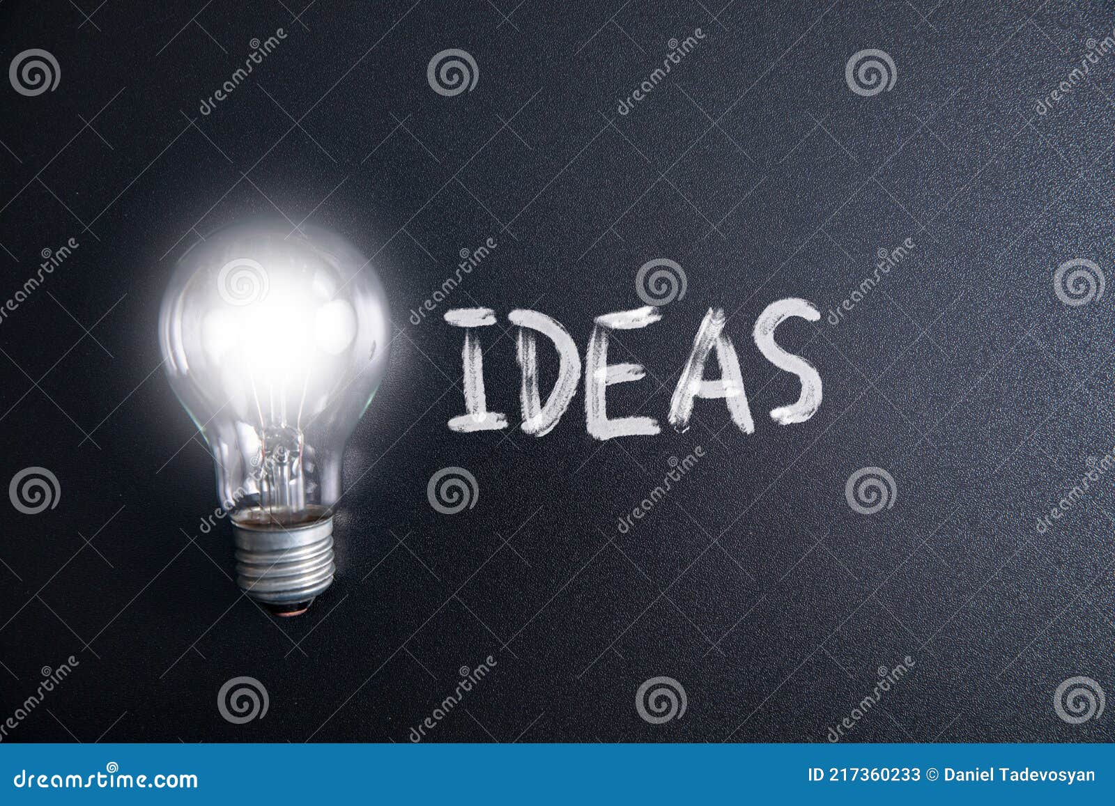 Light Bulb with Ideas Text on Board Stock Image - Image of solution ...