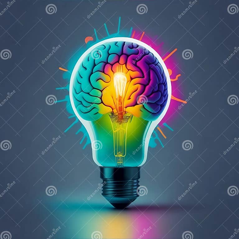 Light Bulb with Illuminated Brain Stock Illustration - Illustration of ...
