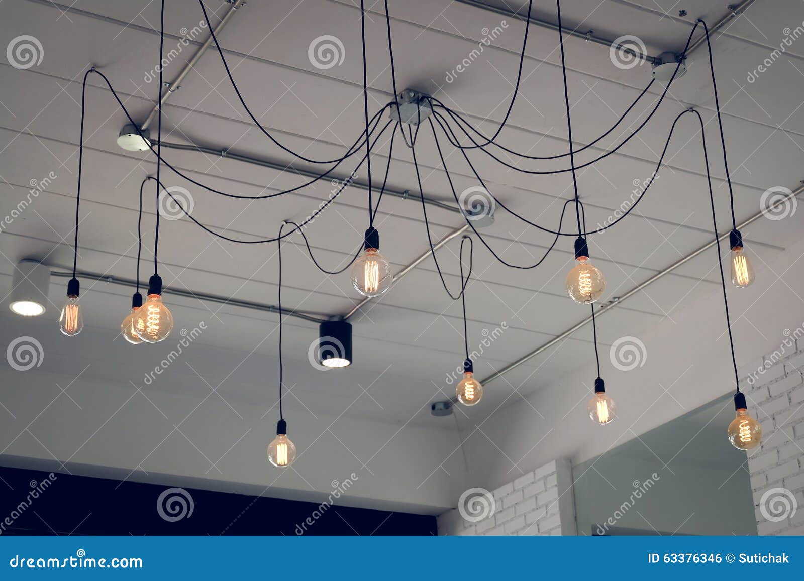 Light Bulb Incandescent Hanging Decorated Interior Stock Photo - Image ...