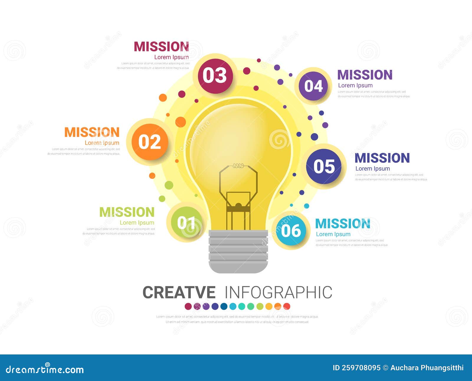 Light Bulb Infographic, Template Business for 6 Topic Stock ...