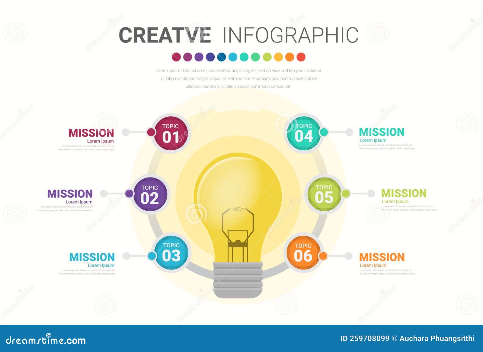 Light Bulb Infographic, Template Business for 6 Topic Stock ...