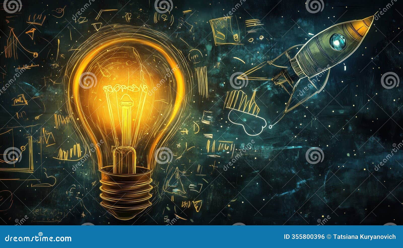 Light Bulb Innovation Concept, Rocket Launch, Creative Ideas, Sketches ...