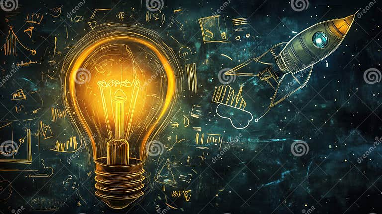 Light Bulb Innovation Concept, Rocket Launch, Creative Ideas, Sketches ...