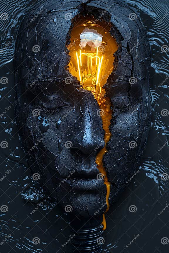 A Light Bulb is Inside of a Head with Water Dripping Out, AI Stock ...