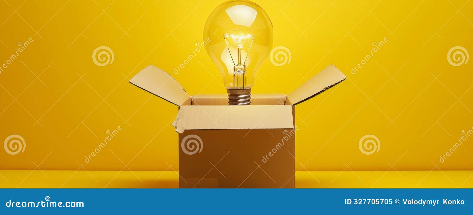 Light Bulb Inside an Open Cardboard Box on Yellow Background ...