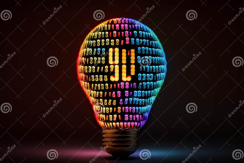 A Light Bulb Inside Which is a Binary Hacker Code, Neon Colors Stock ...