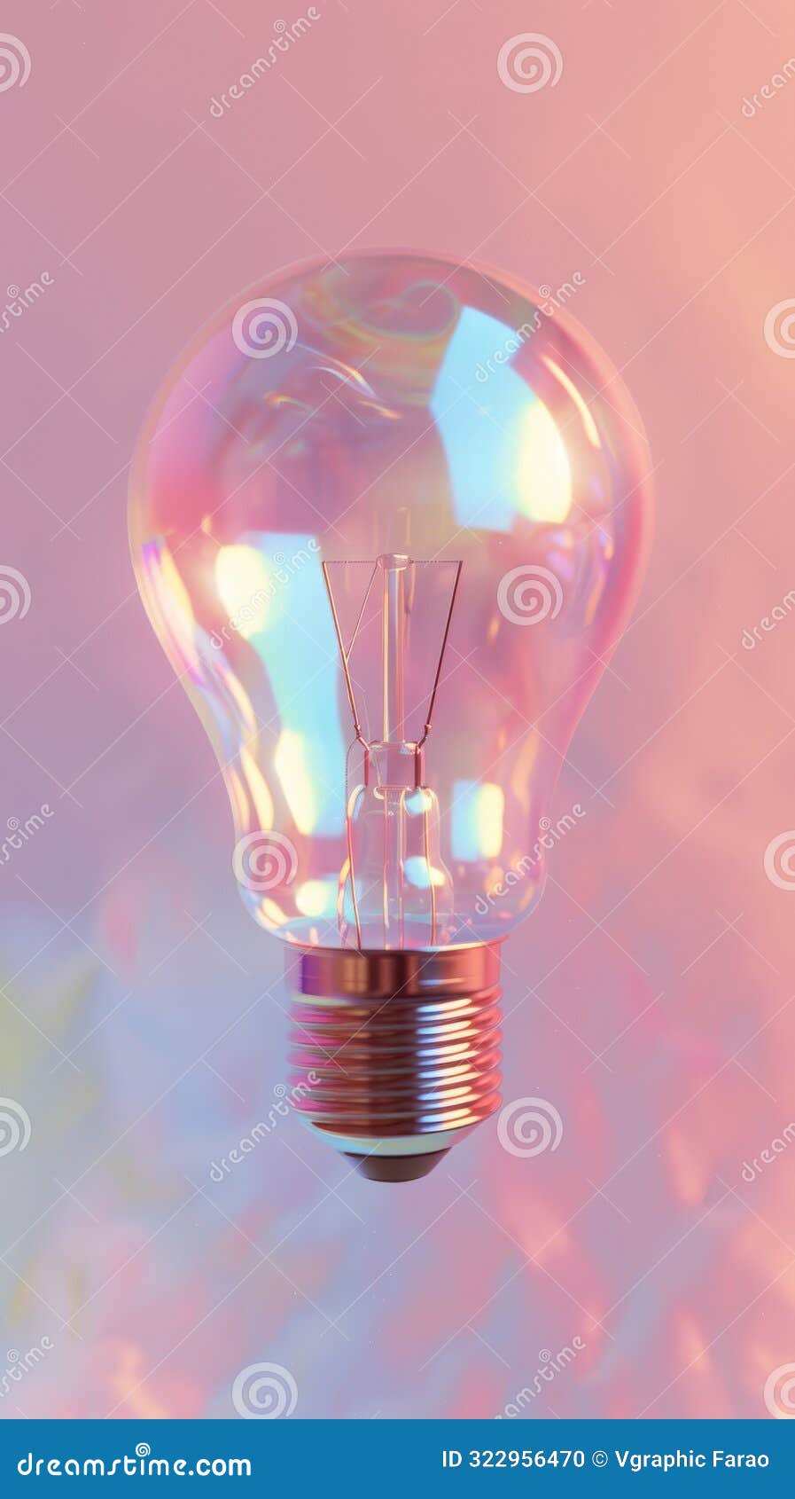 Light Bulb with Iridescent Glow Against Pastel Background, Modern ...