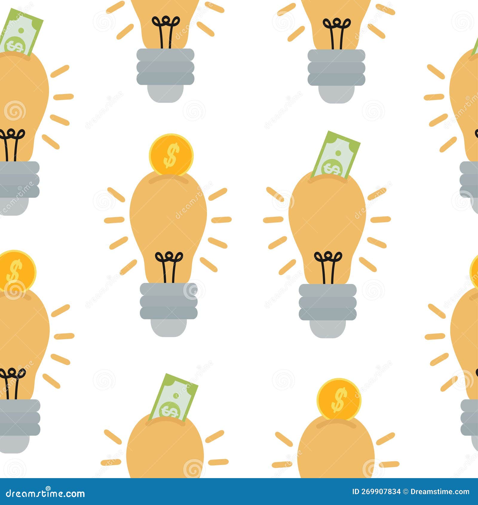 Seamless Pattern of Light Bulbs Isolated on a White Background. a ...