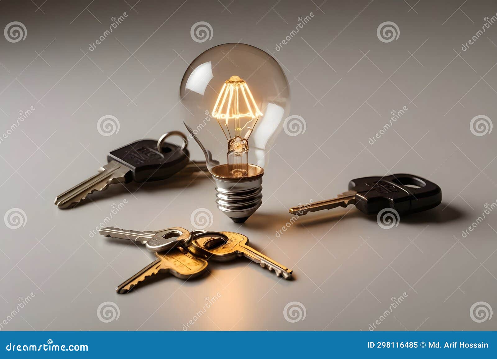 Light Bulb and Keys on Table Generative by Ai Stock Illustration ...
