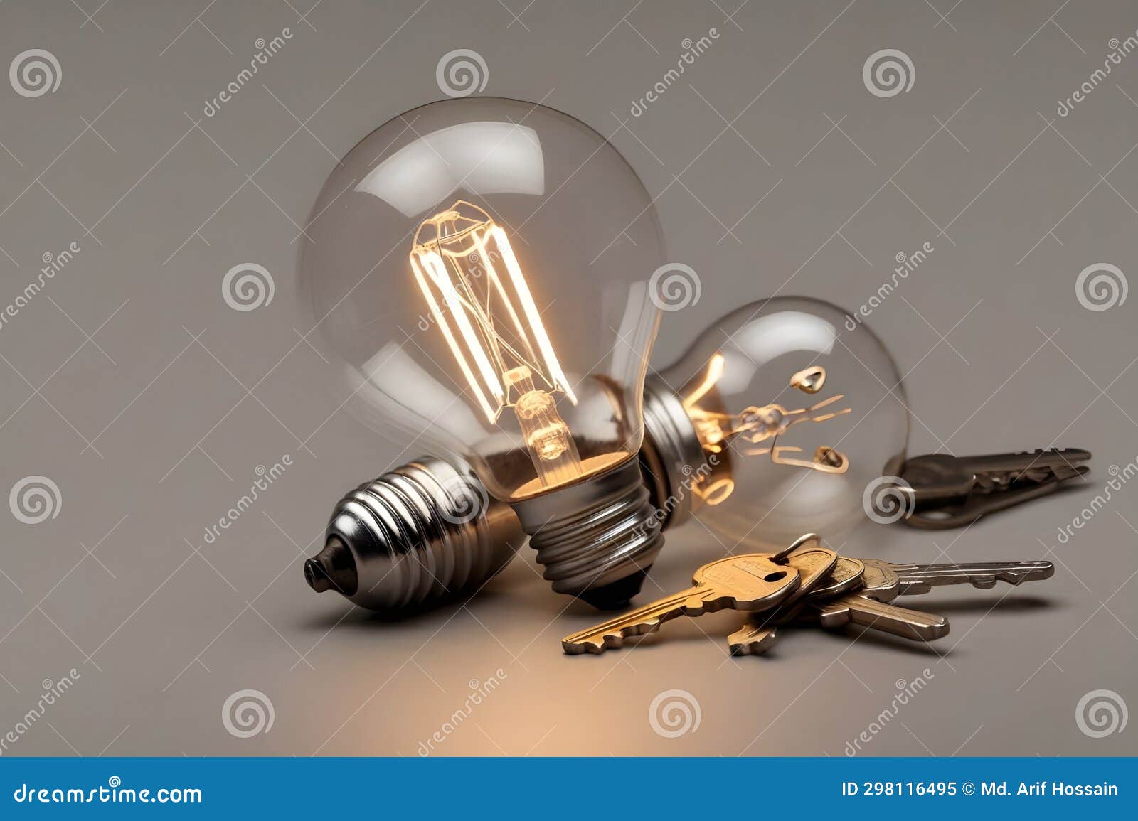 Light Bulb and Keys on Table Generative by Ai Stock Illustration ...