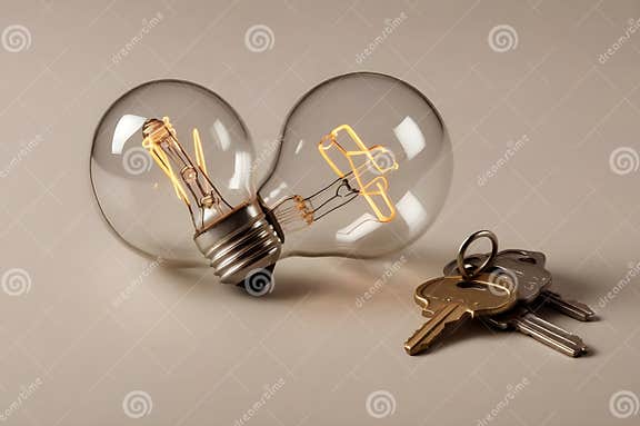 Light Bulb and Keys on Table Generative by Ai Stock Illustration ...