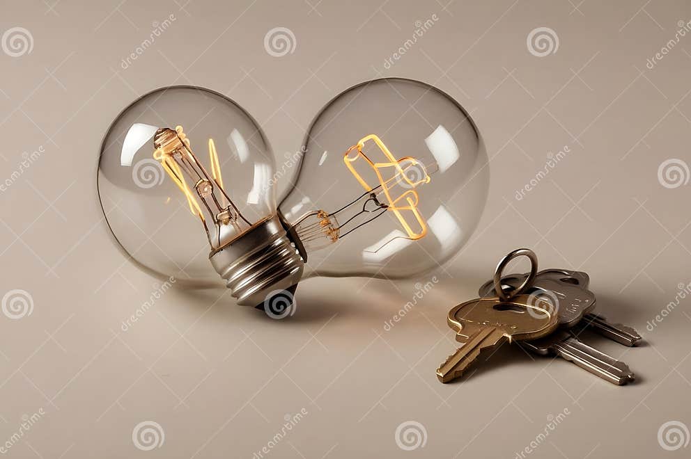 Light Bulb and Keys on Table Generative by Ai Stock Illustration ...