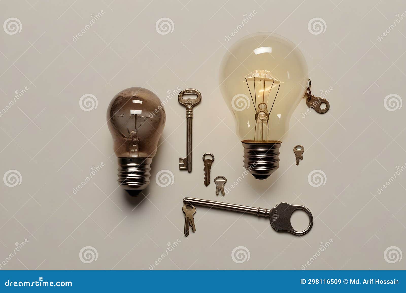 Light Bulb and Keys on Table Generative by Ai Stock Illustration ...