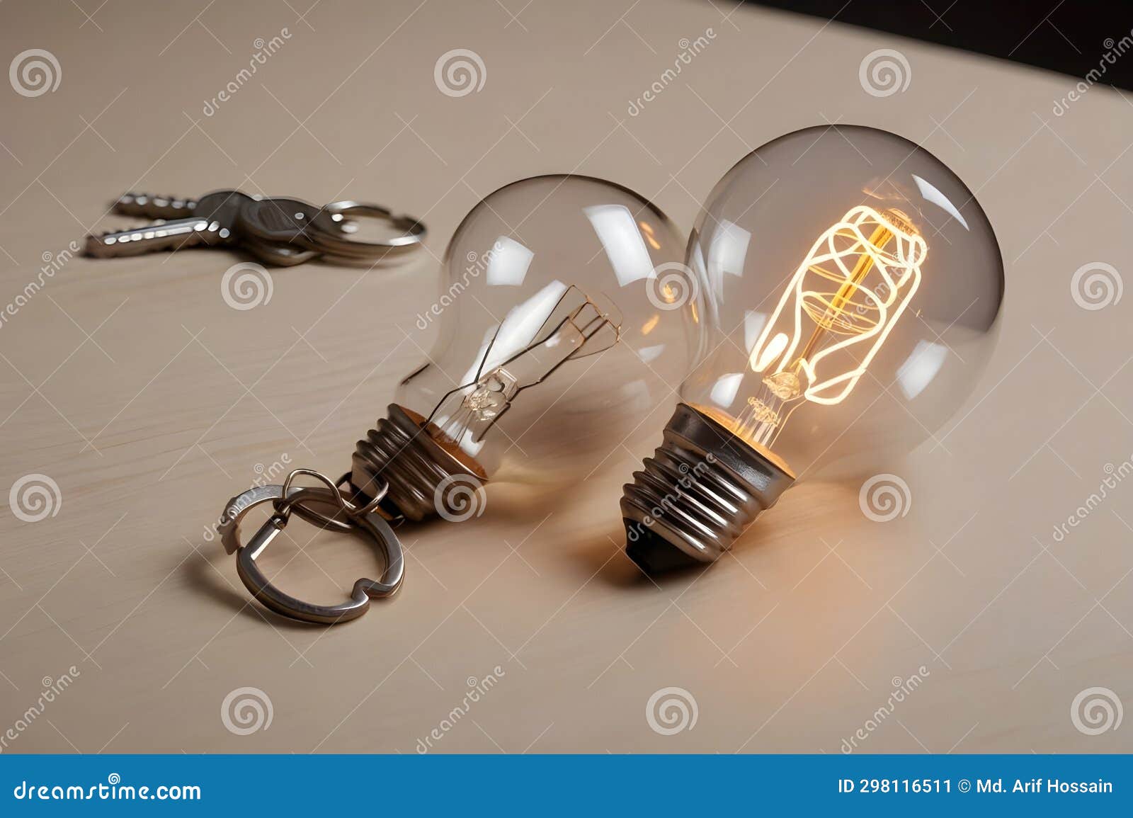 Light Bulb and Keys on Table Generative by Ai Stock Illustration ...