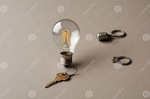 Light Bulb and Keys on Table Generative by Ai Stock Illustration ...