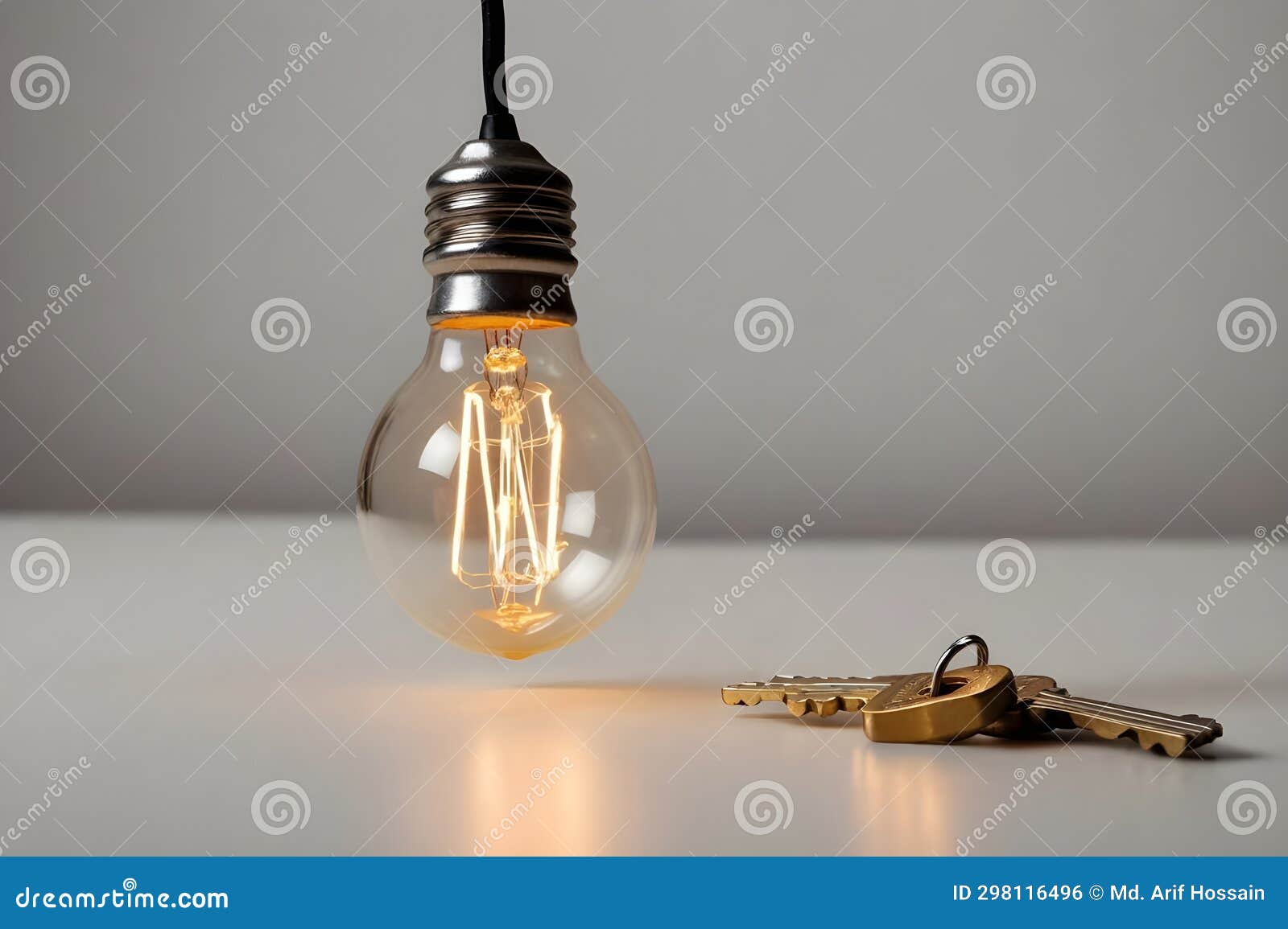 Light Bulb and Keys on Table Generative by Ai Stock Illustration ...