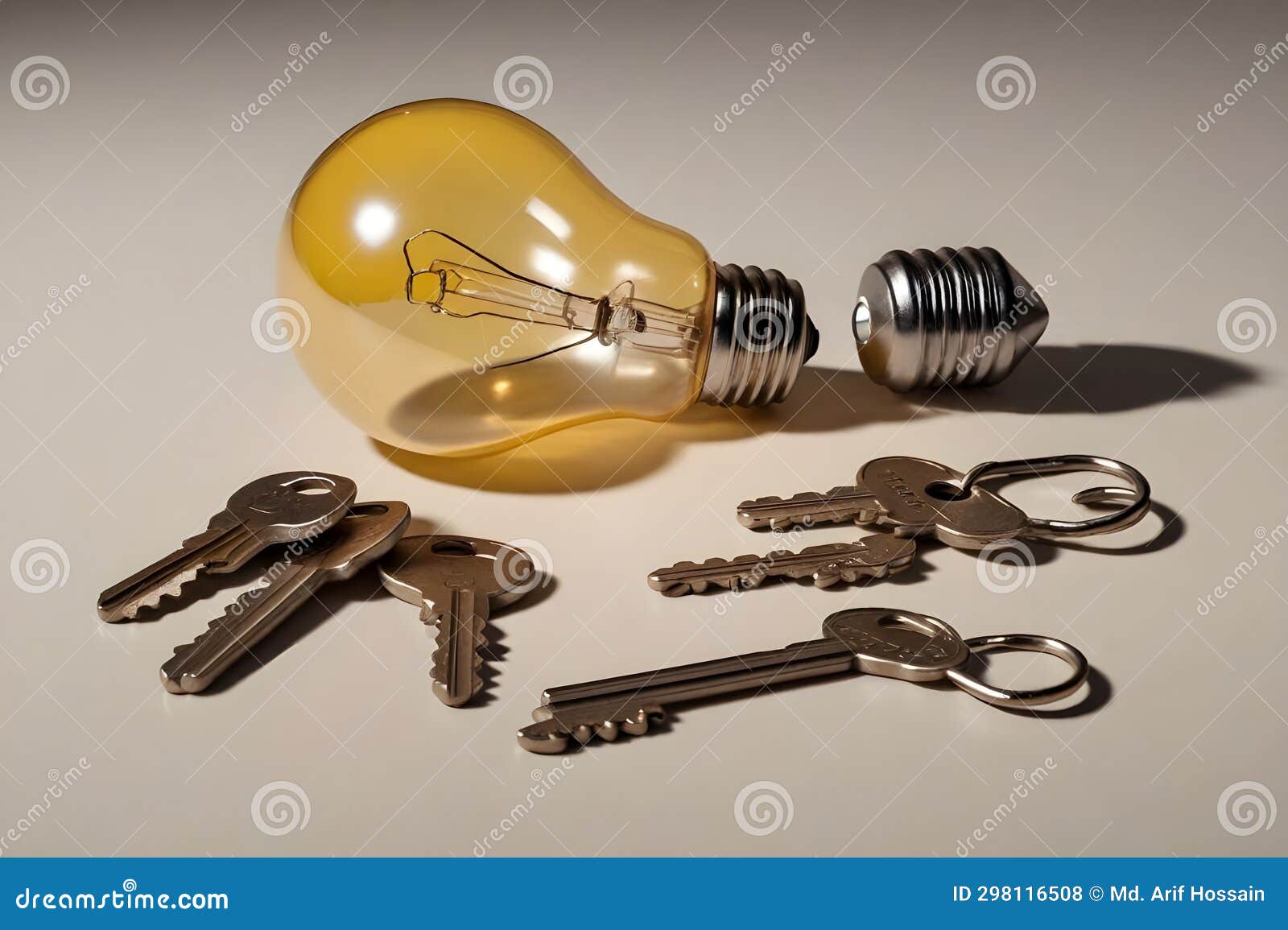 Light Bulb and Keys on Table Generative by Ai Stock Illustration ...