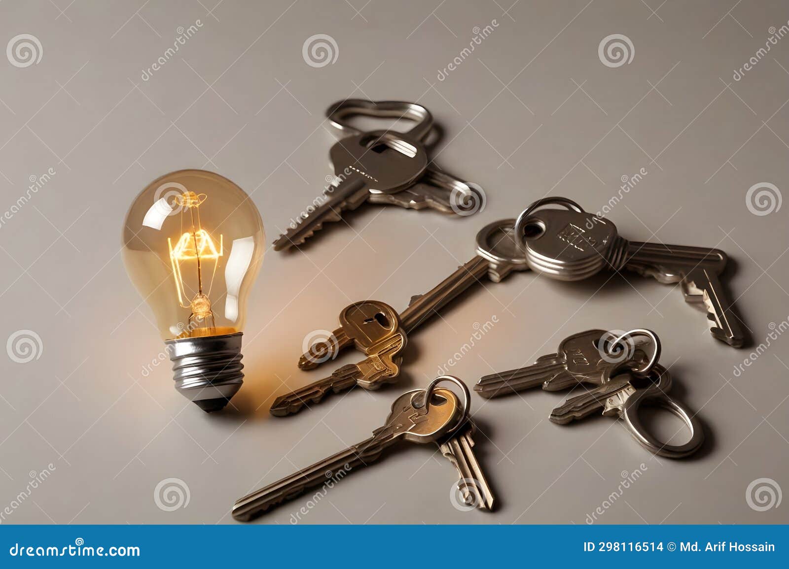 Light Bulb and Keys on Table Generative by Ai Stock Illustration ...