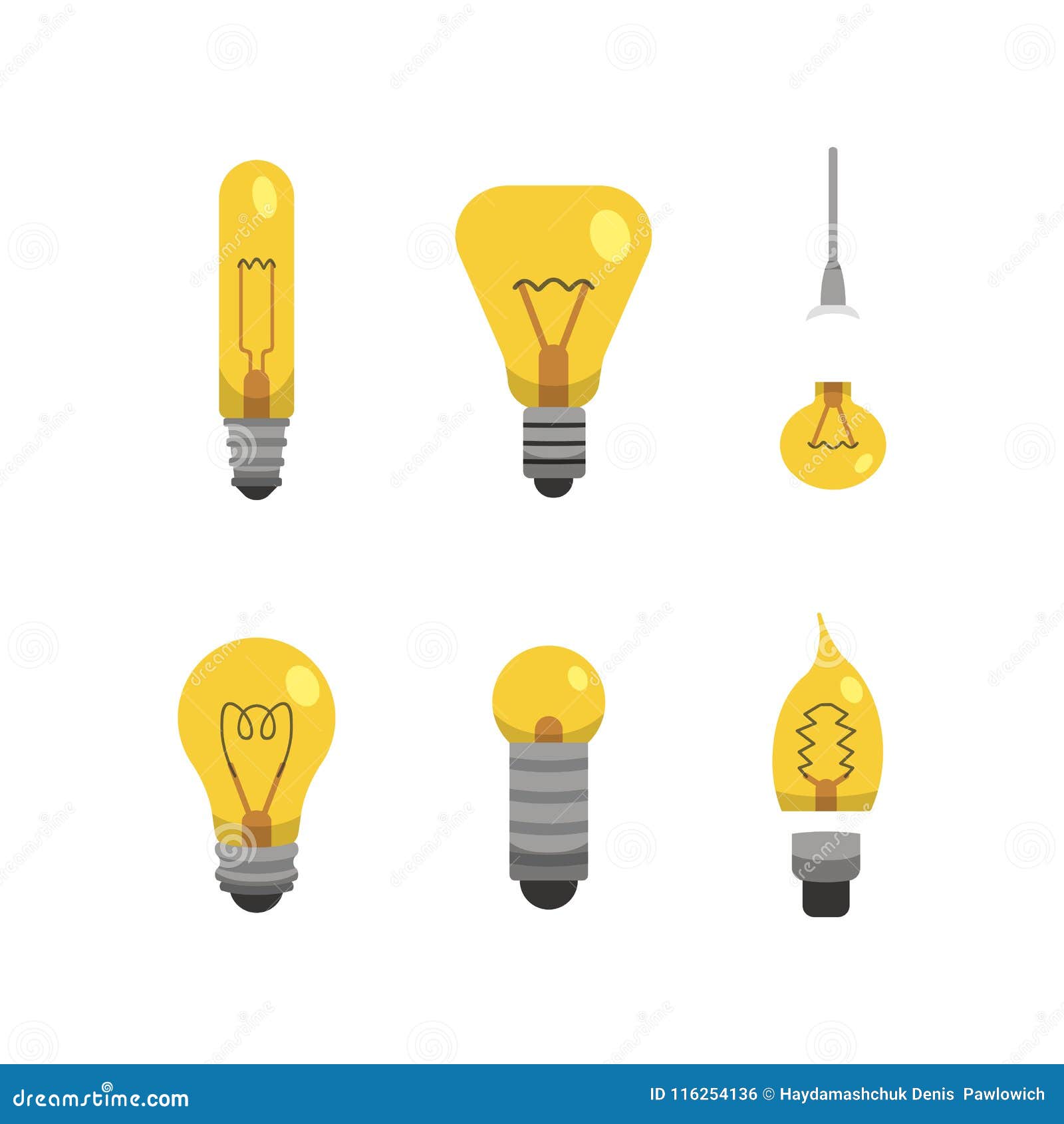 Light Bulb and Lamp Set in Cartoon Style. Main Electric Lighting Types ...
