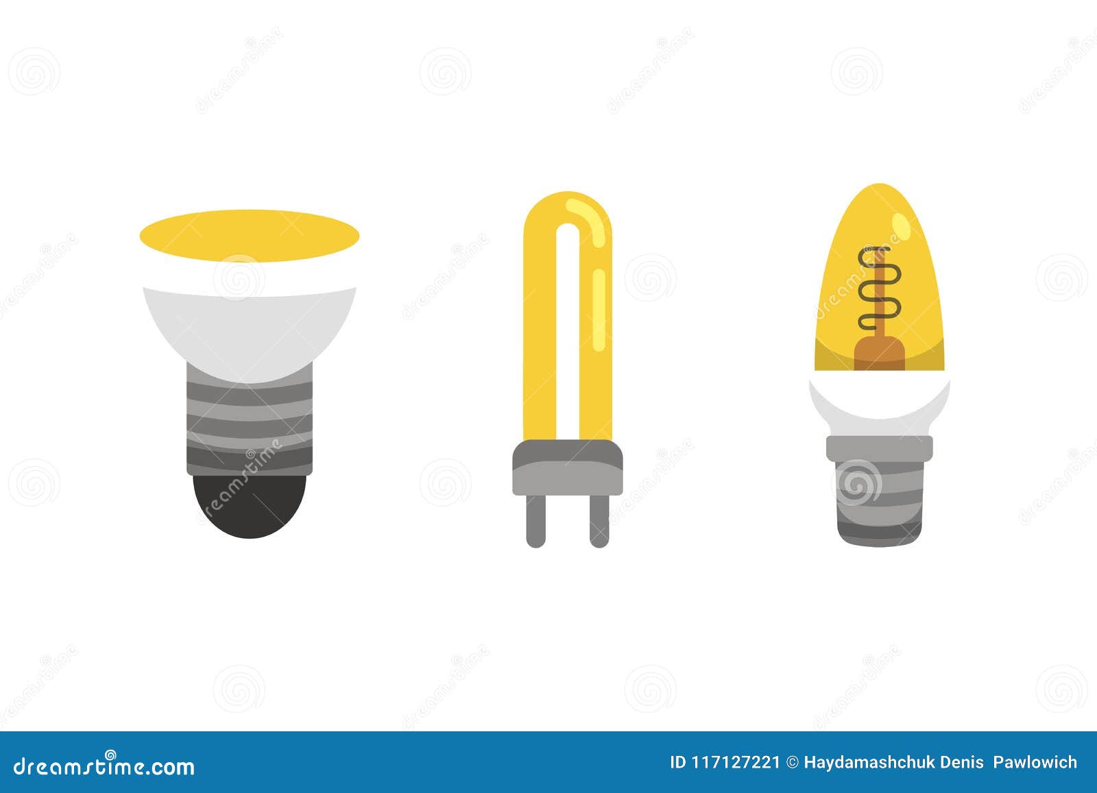 Light Bulb and Lamp Set in Cartoon Style. Main Electric Lighting Types ...