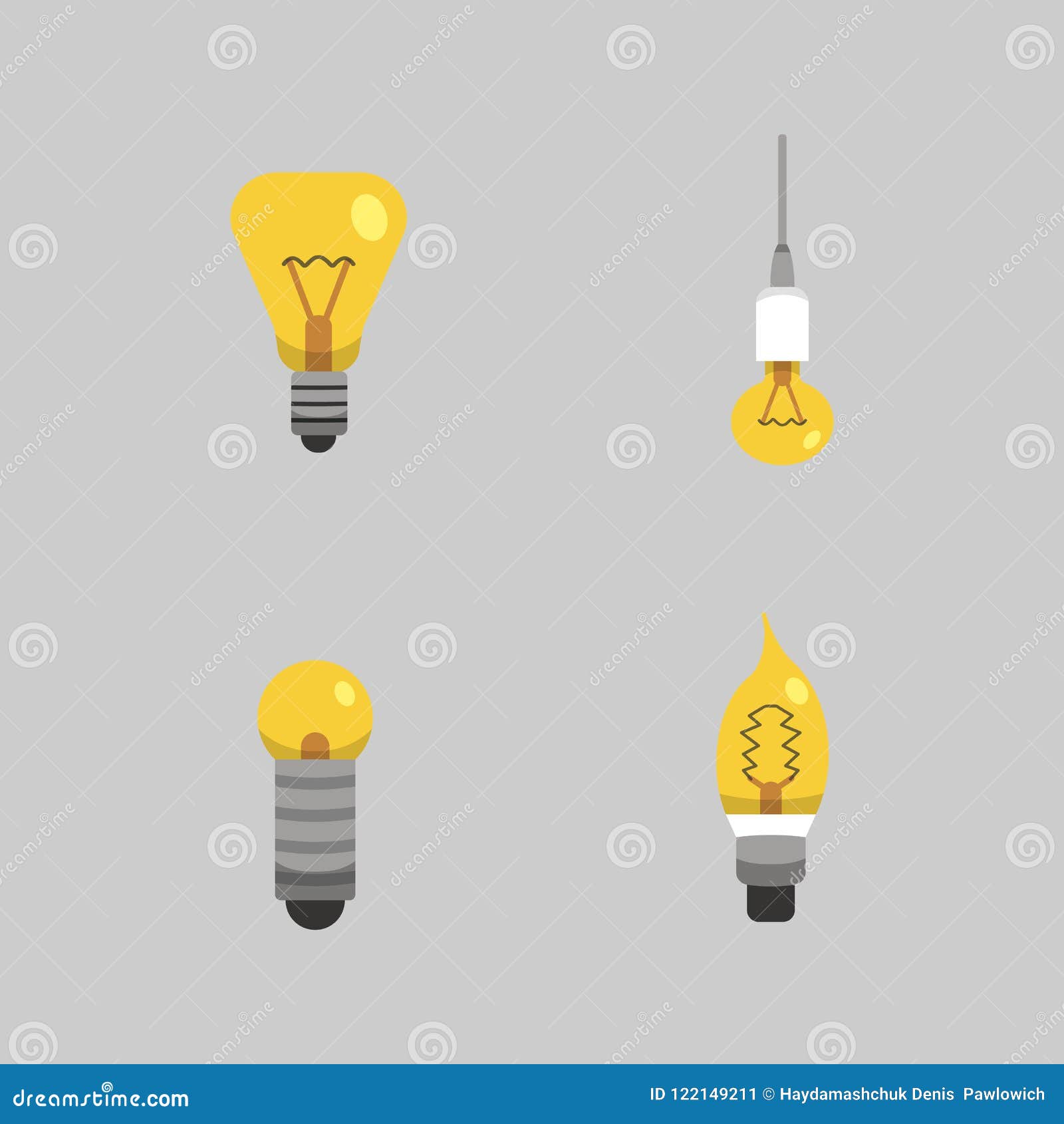 Light Bulb and Lamp Set in Cartoon Style. Main Electric Lighting Types ...