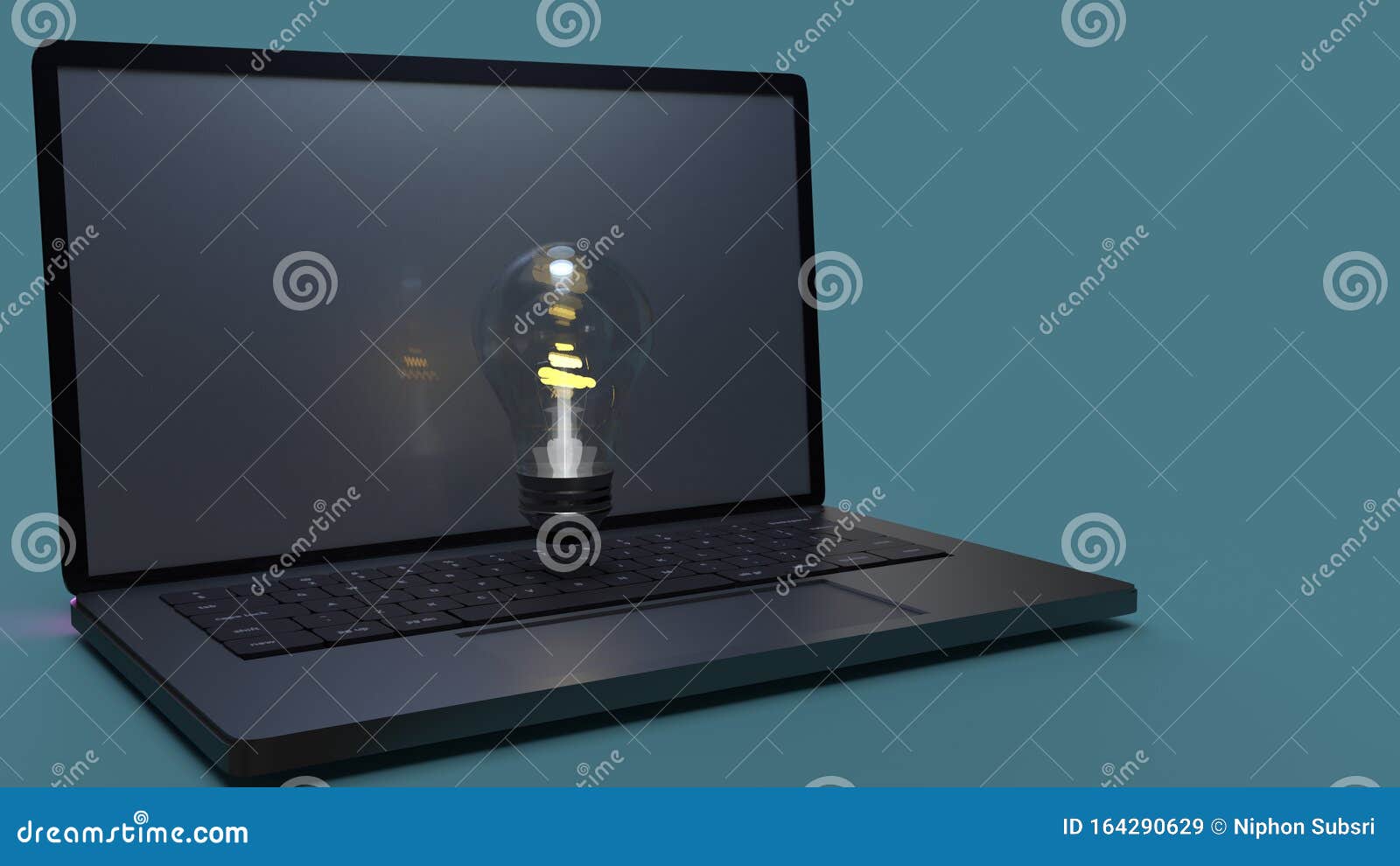 Light Bulb in Laptop for Idea Content 3d Rendering Stock Illustration ...