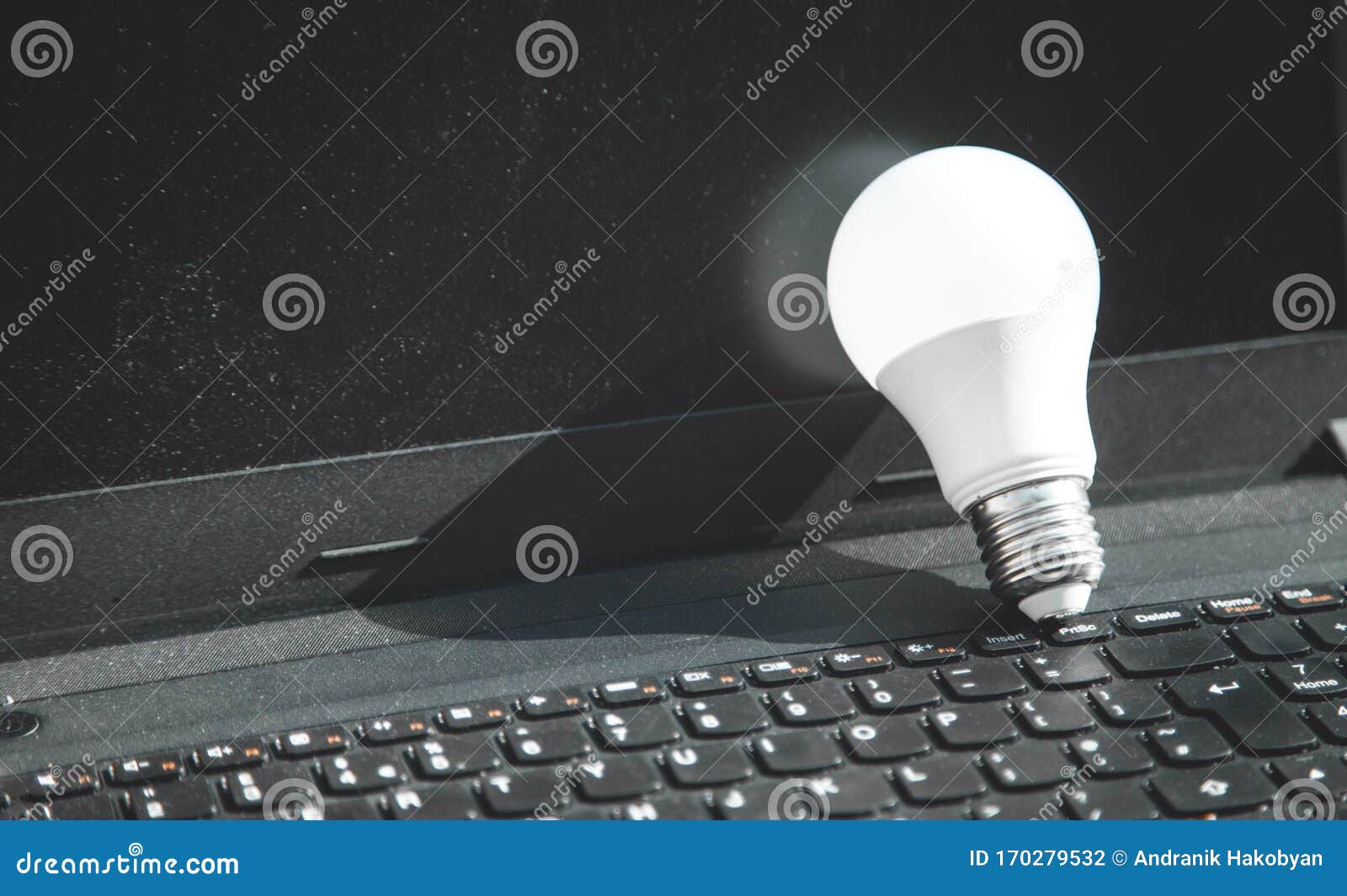 Light Bulb on Laptop Keyboard. Idea. Innovation Stock Photo - Image of ...