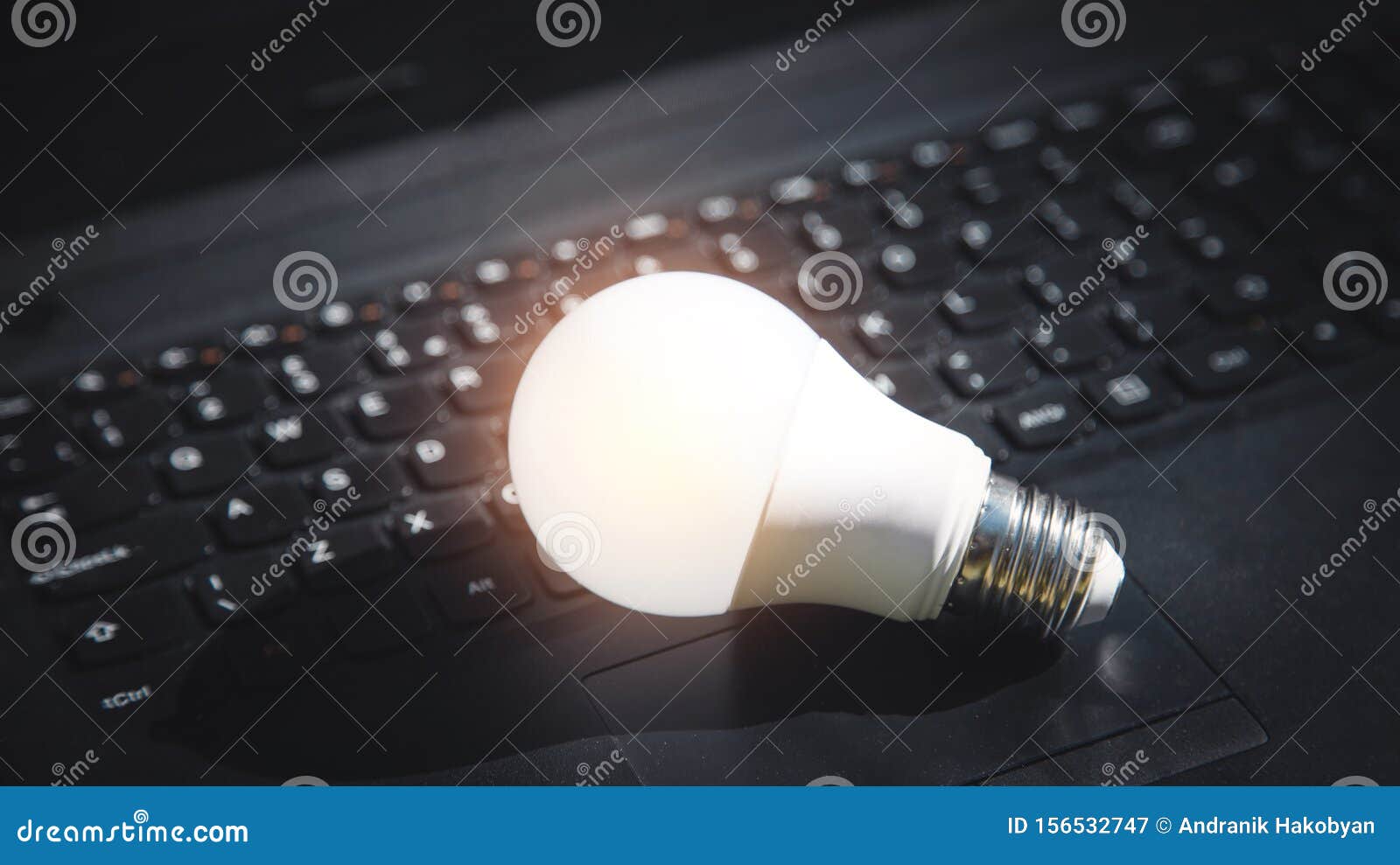 Light Bulb on Laptop Keyboard. Idea, Innovation, Creativity Stock Image ...