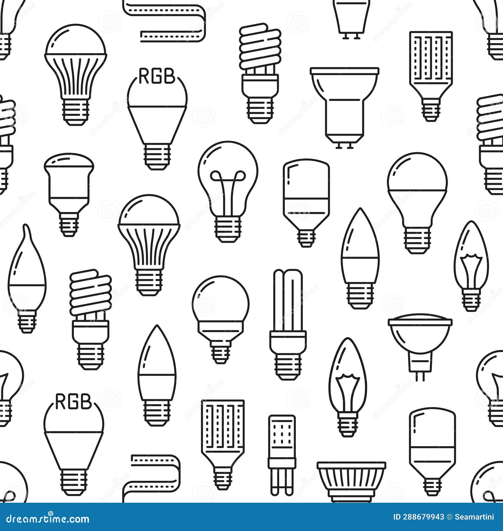 Light Bulb and Led Lamp Line Seamless Pattern Stock Illustration ...