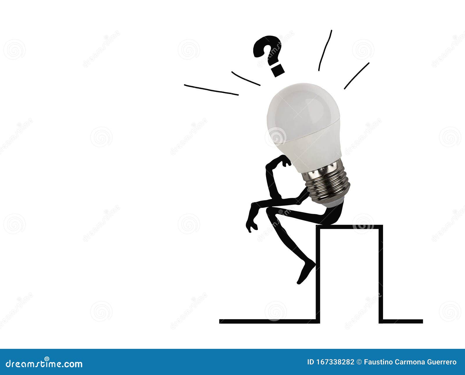 Light Bulb with Legs and Hands Sitting and Thinking with a Question ...