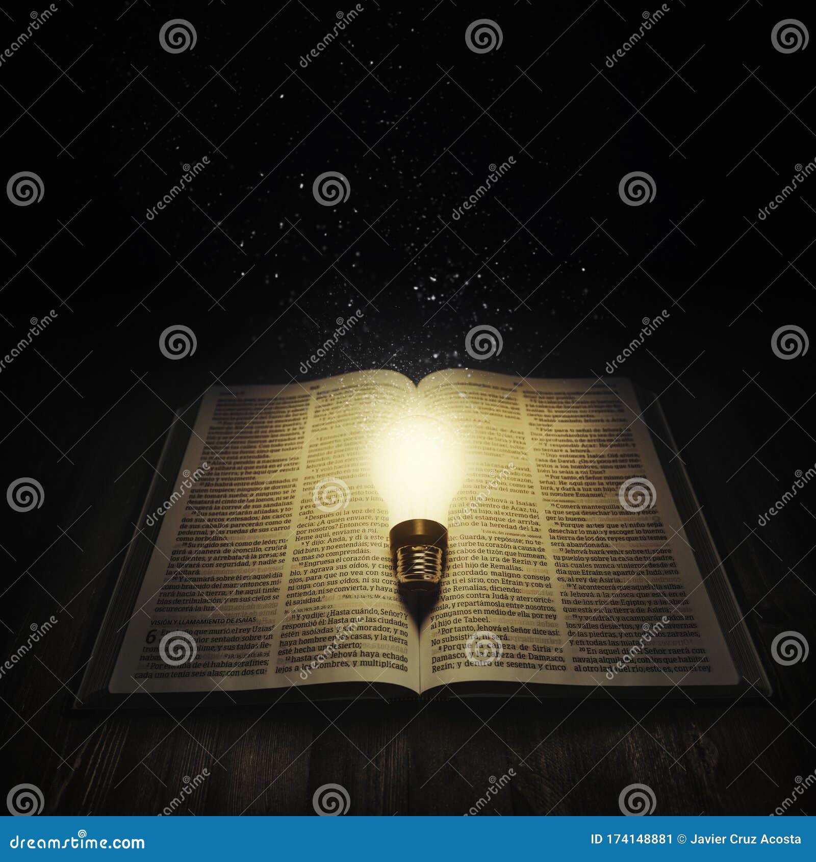 Light Bulb Lighting Up an Open Bible Stock Image - Image of word, faith ...
