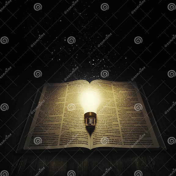 Light Bulb Lighting Up an Open Bible Stock Image - Image of word, faith ...