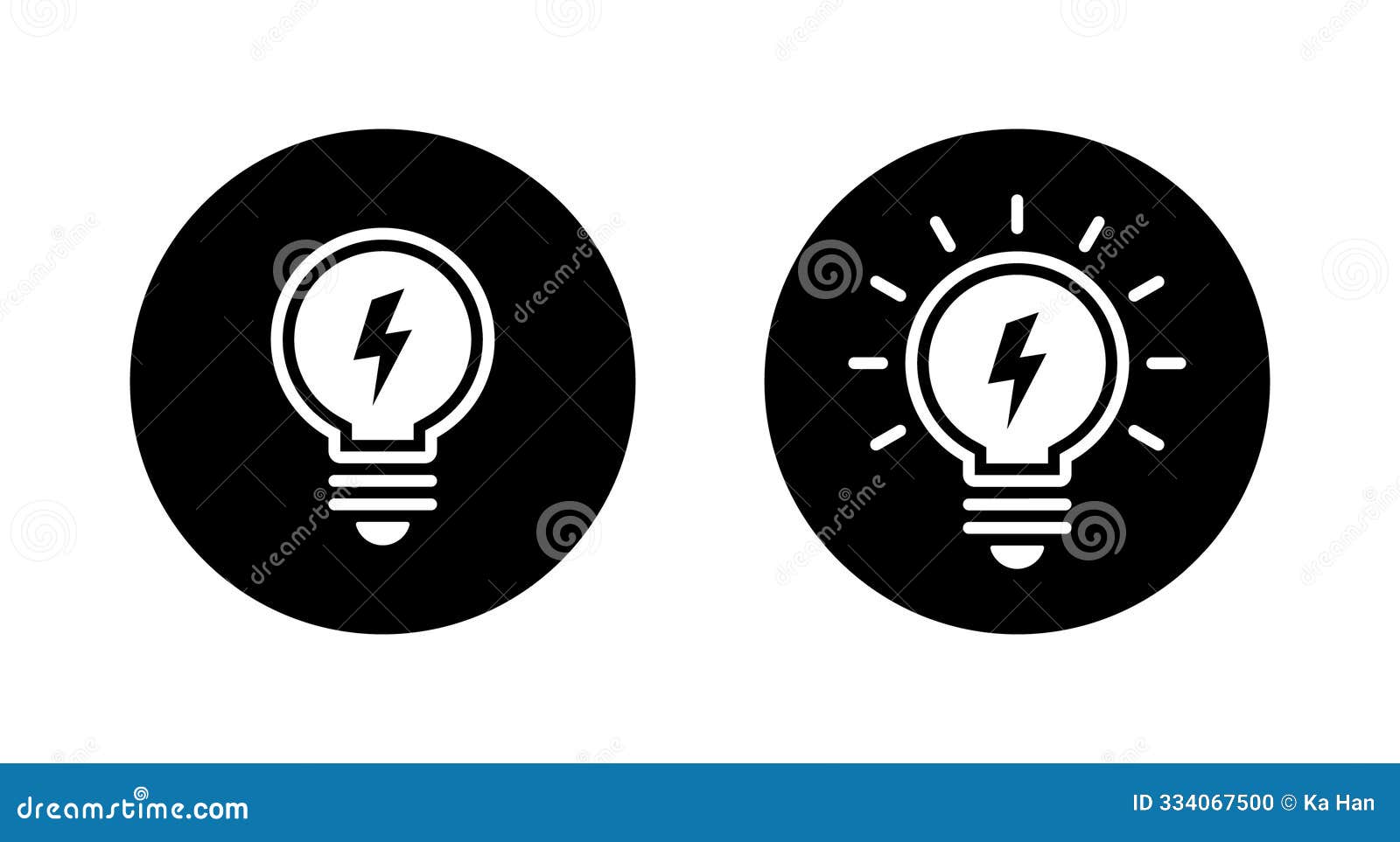 Light Bulb with Lightning Icon on Black Circle. Lamp with Flash Concept ...