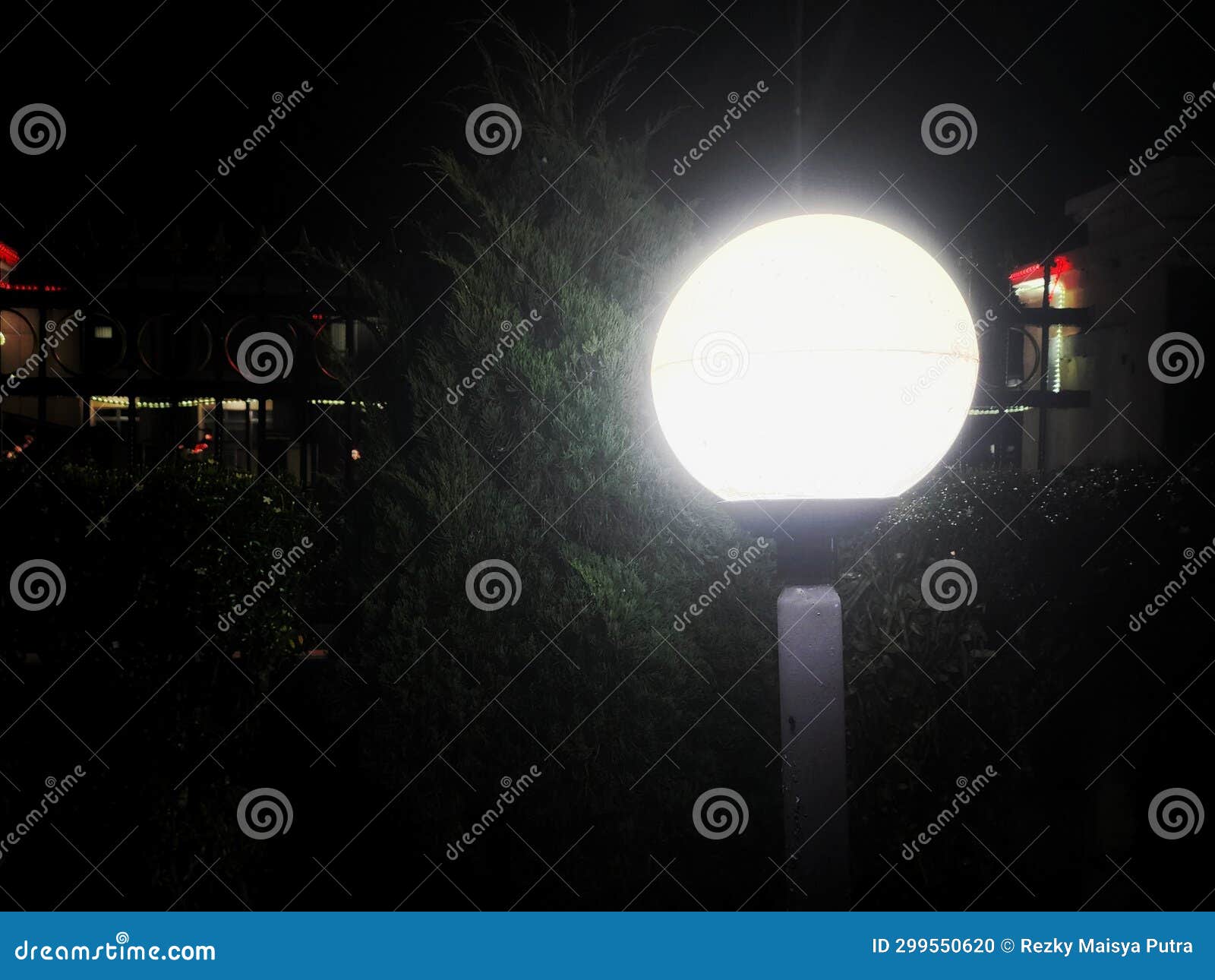 A Light Bulb Lights Up at Night in a City Park Stock Photo - Image of ...