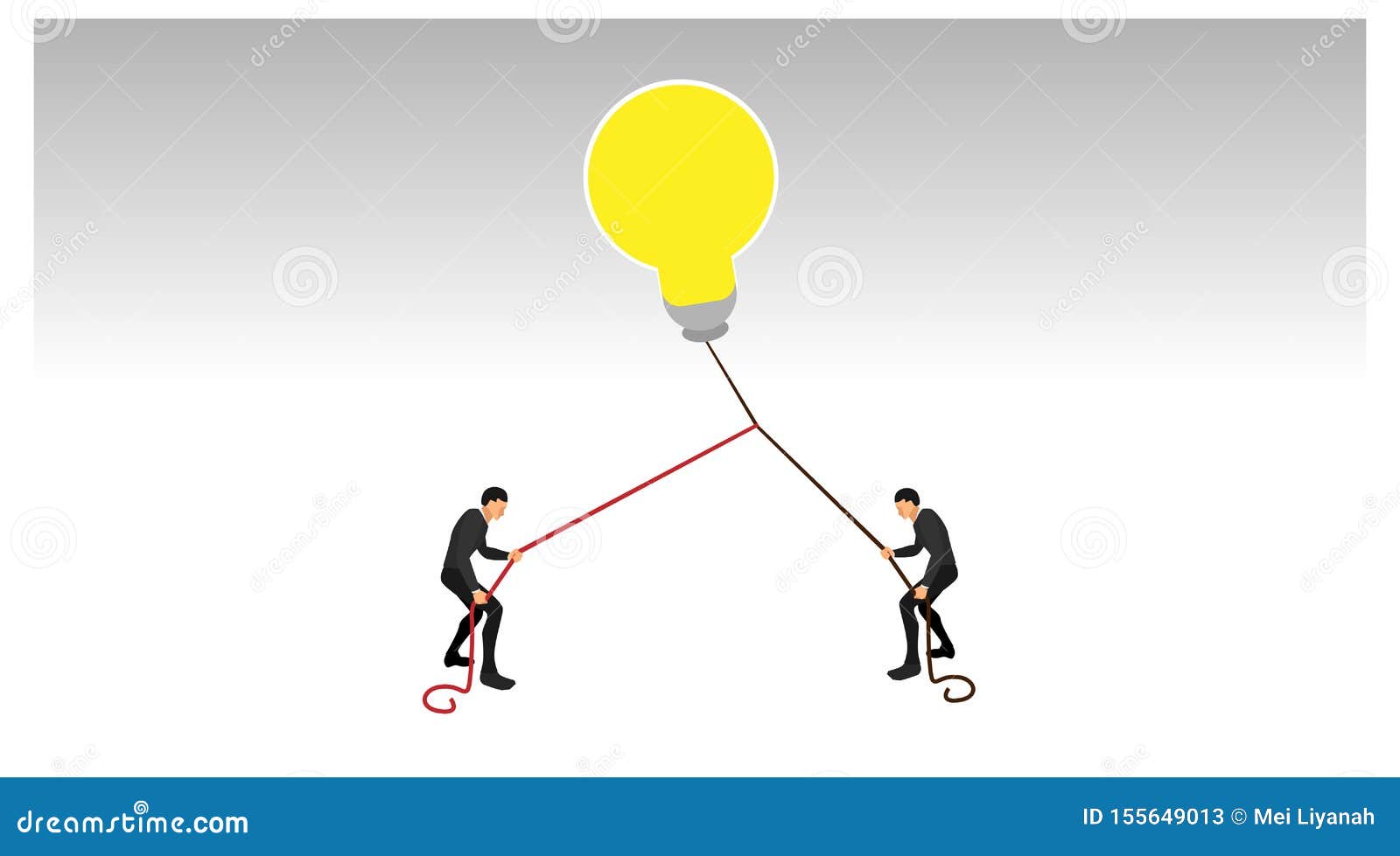 Light Bulb Lights Up Yellow Grabs Two People Pull Each Other Using a ...