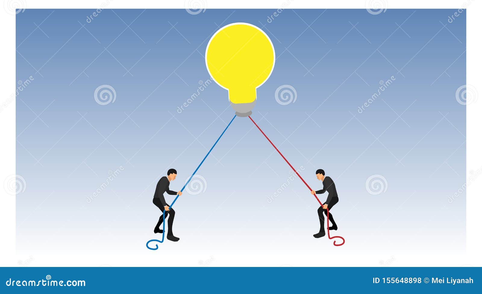 Light Bulb Lights Up Yellow Grabs Two People Pull Each Other Using a ...
