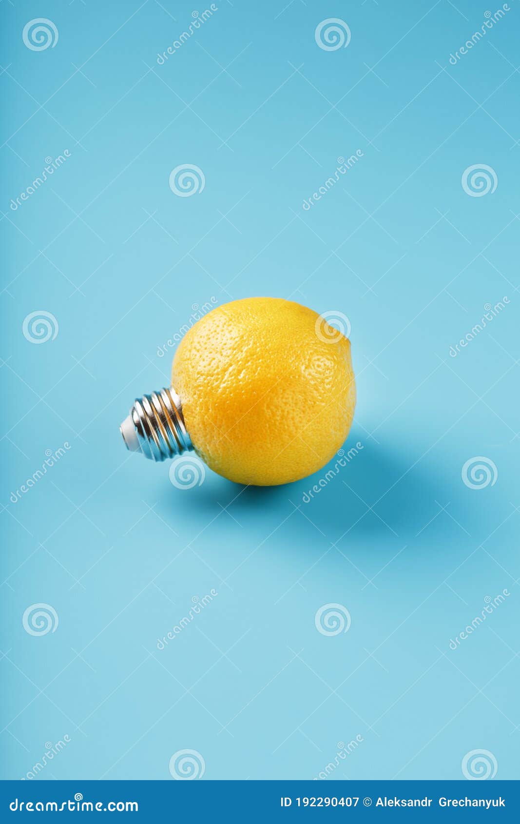 The Light Bulb is Like a Lemon on a Blue Background Stock Image - Image ...