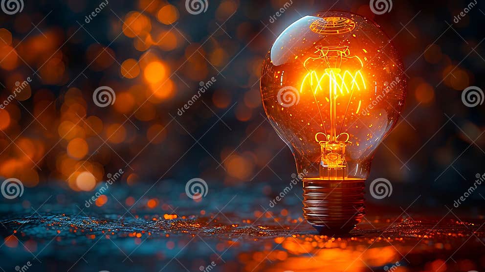 A Light Bulb is Lit Up on a Dark Surface Stock Image - Image of light ...