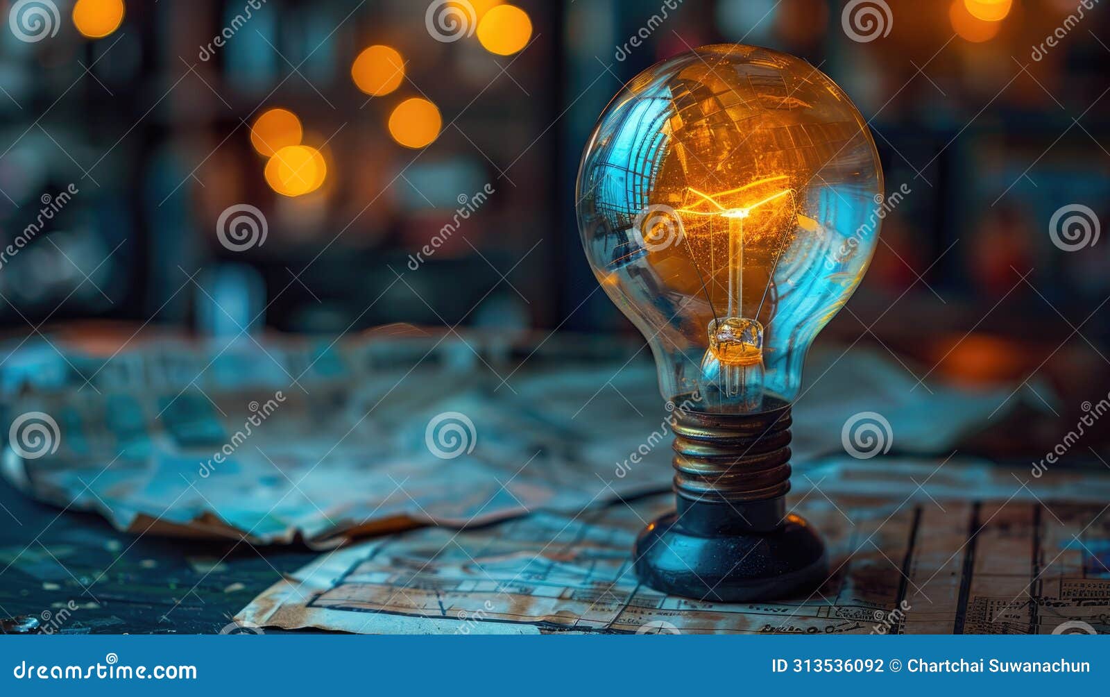 A Light Bulb is Lit Up in a Dimly Lit Room by AI Generated Image Stock ...