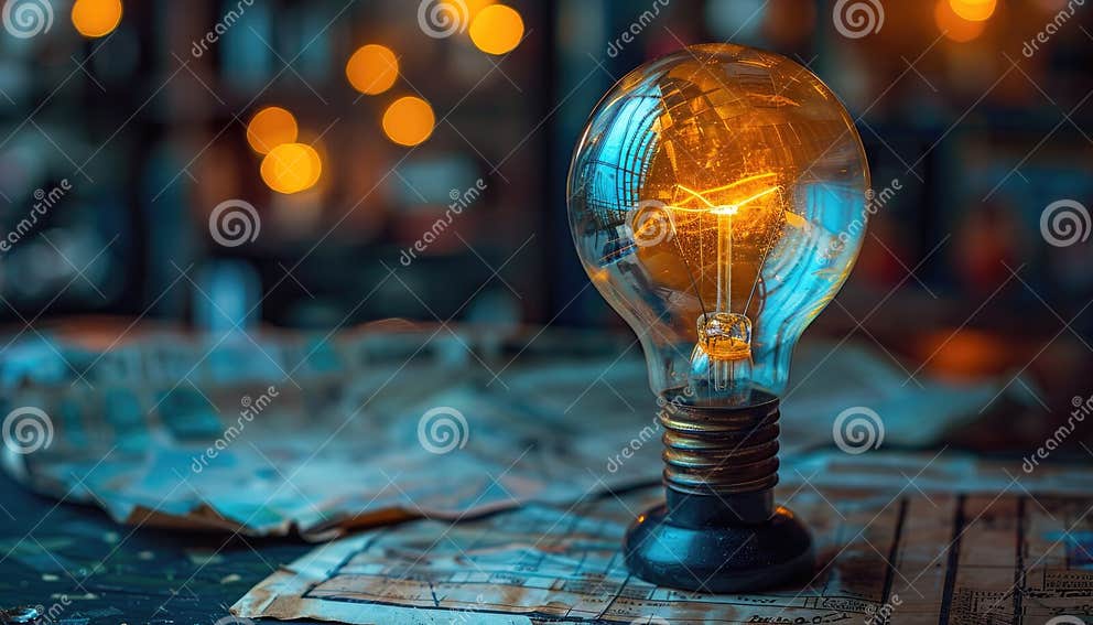 A Light Bulb is Lit Up in a Dimly Lit Room by AI Generated Image Stock ...