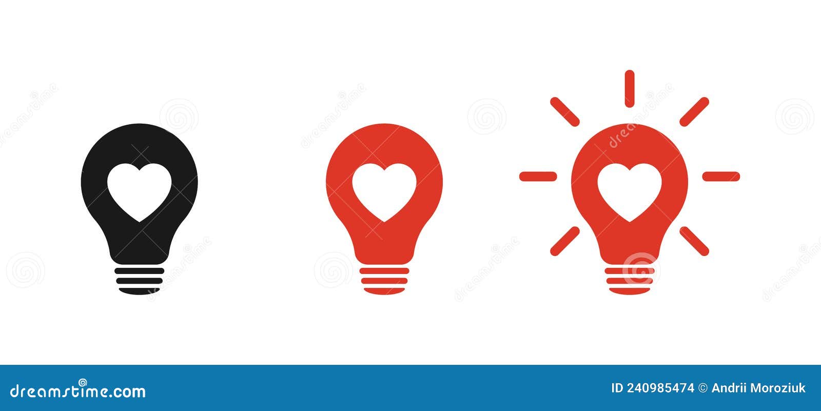 Light Bulb, Love, Heart. Icon Set Stock Illustration - Illustration of ...