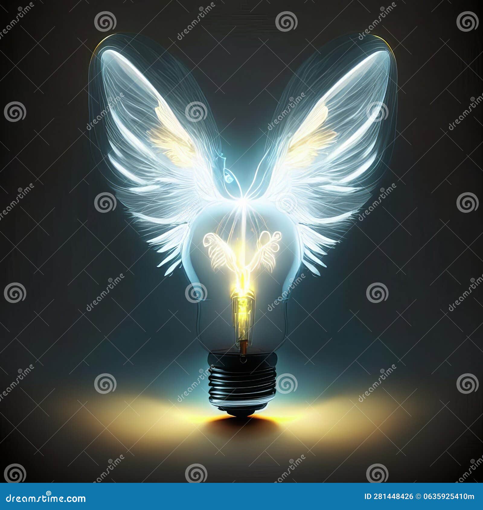 Light Bulb with Luminous Wings. Stock Illustration - Illustration of ...