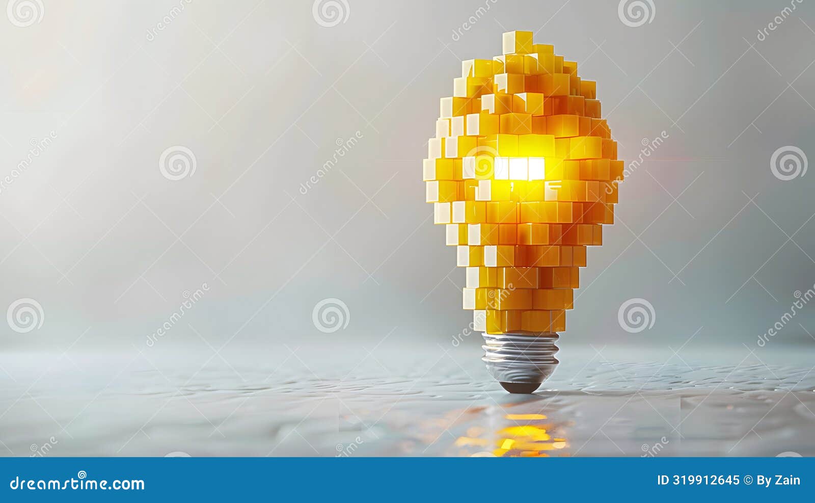 Light Bulb Made of Yellow Pixel Blocks White Background Stock ...