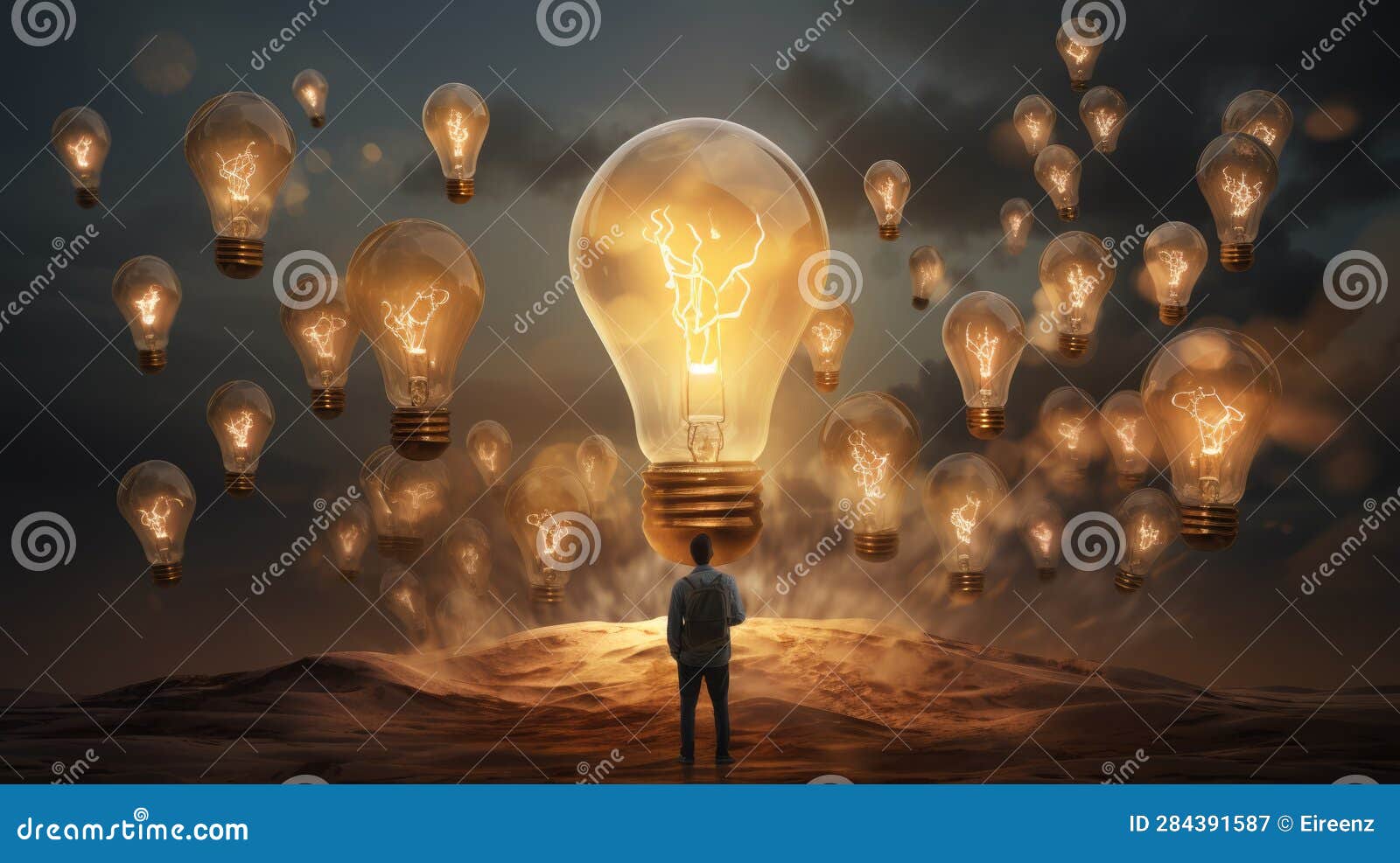 Light Bulb and Man. Concept of Idea, Business, Solution, Success Stock ...