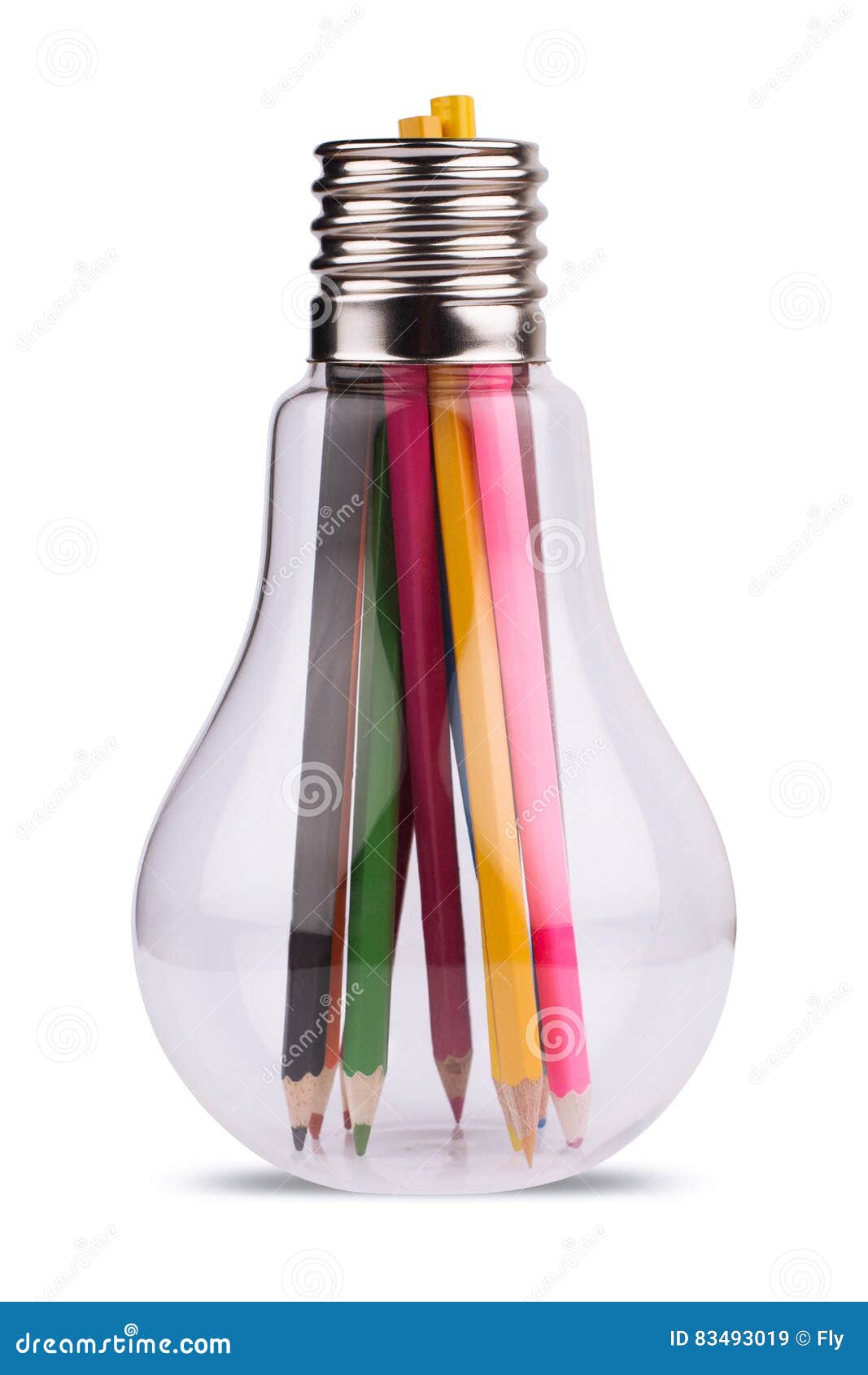 Light Bulb with Many Colored Pencils Inside on White Stock Image ...
