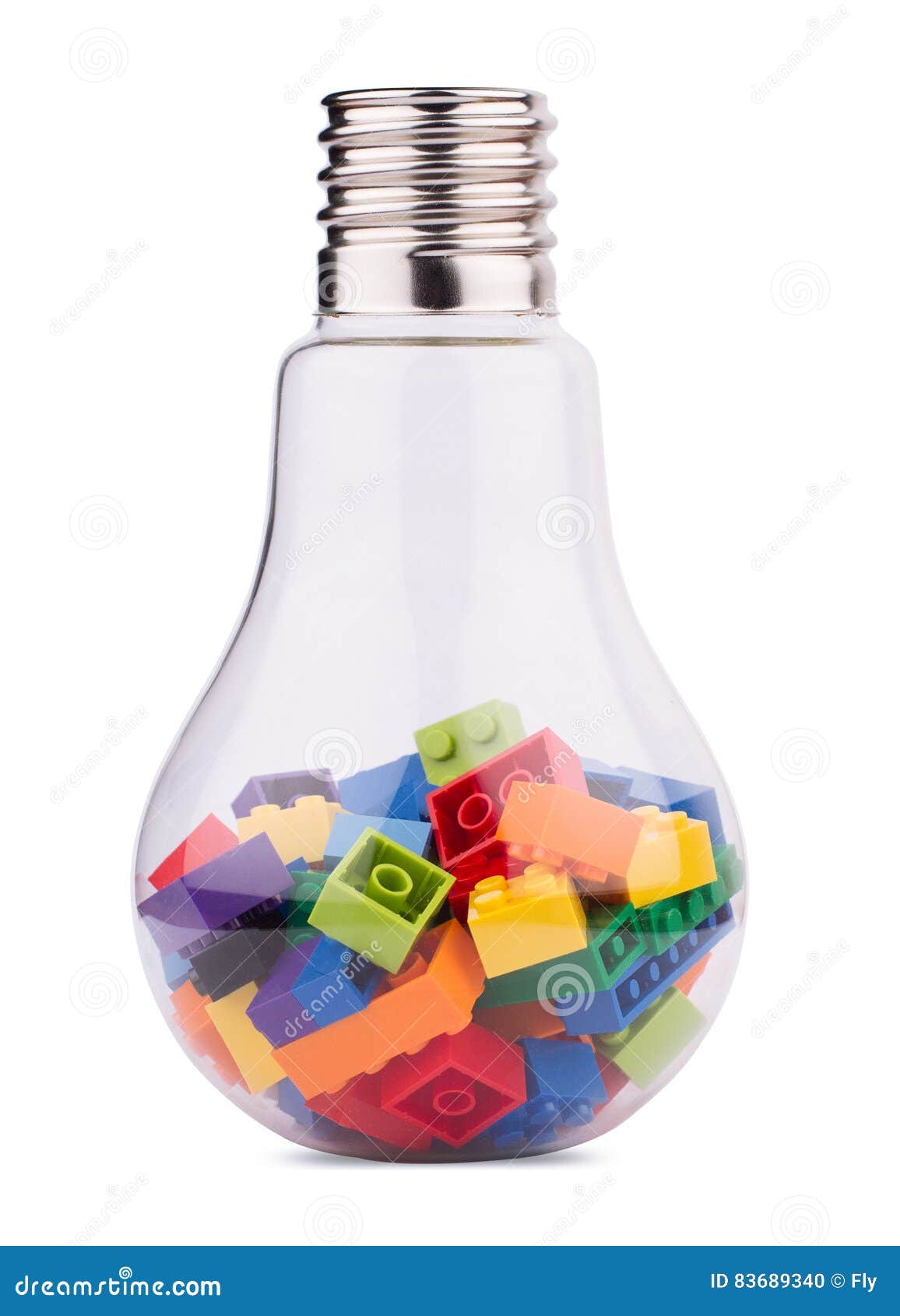 Light Bulb with Many Toy Colored Construction Blocks Inside on W Stock ...