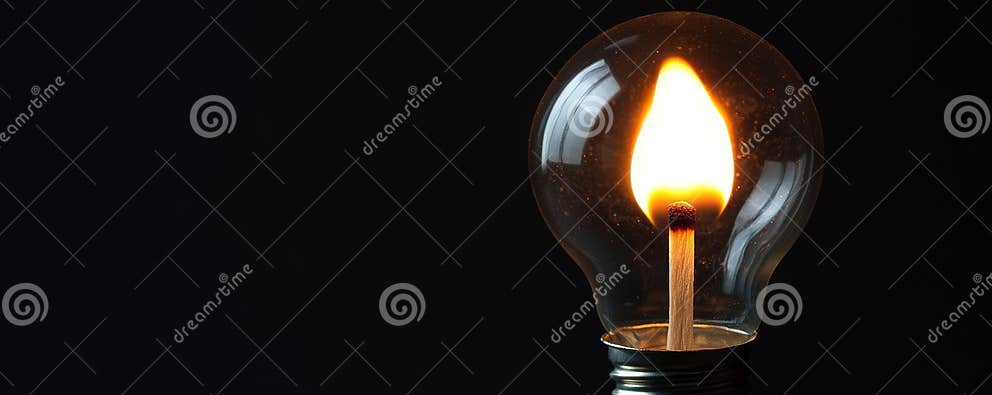 Light Bulb with Match Inside on Dark Background, Creativity and ...
