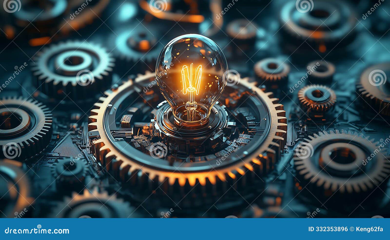 Light Bulb on Mechanical Gears Surface Stock Photo - Image of glowing ...